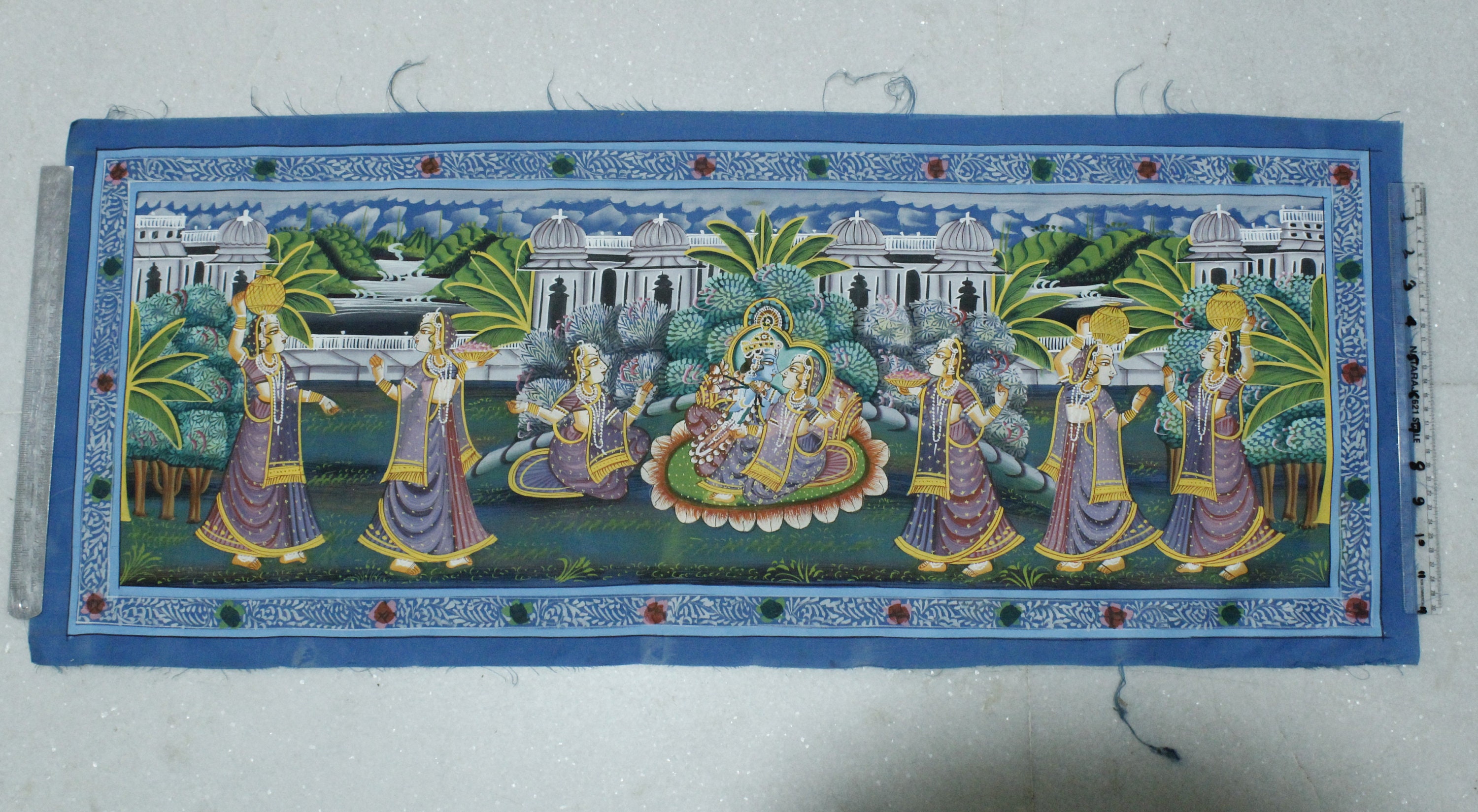 Radha Krishna Art Painting of Radha Krishna Love Scene on Silk Cloth ...