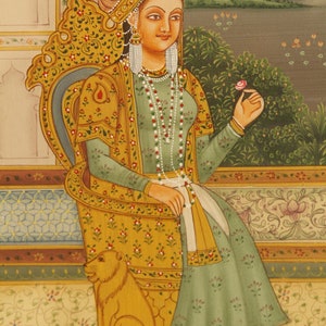 Miniature Portrait Painting of Mughal Empress Mumtaz Mahal Art With ...