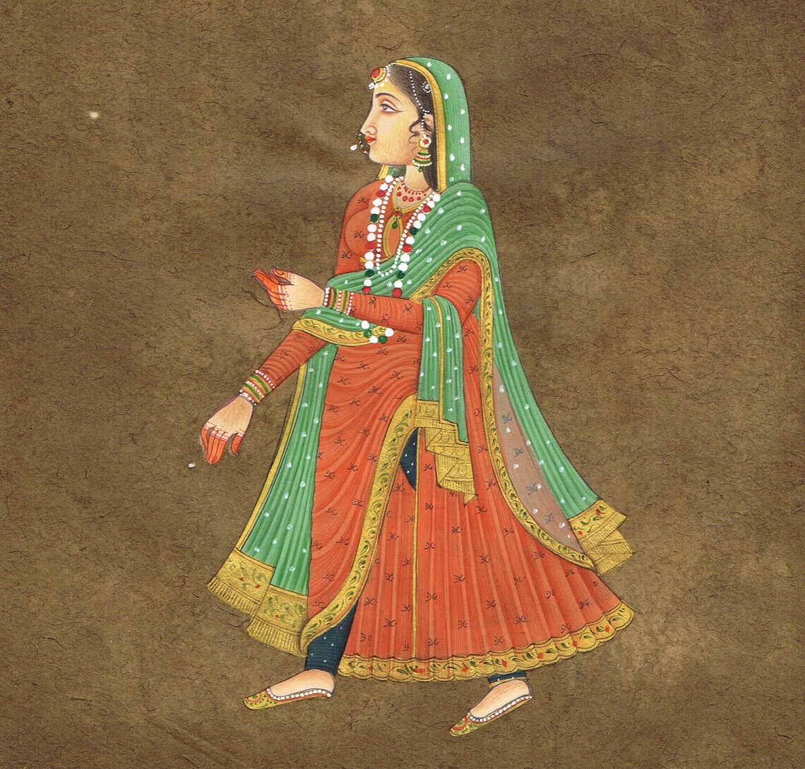 Indian Miniature Painting of Rajput Queen of Jaipur Fine Art on Old ...