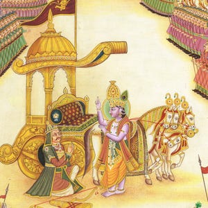 Painting of Krishna & Arjun Conversation on Mahabharat War Field 18x13 ...