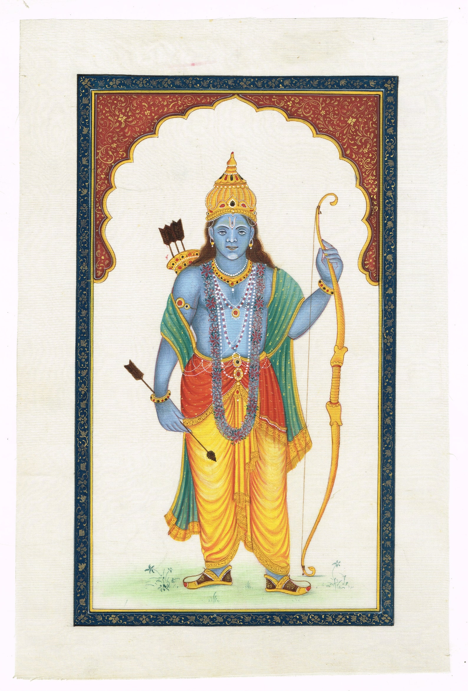 Lord Rama Painting of Hindu Religious Art on Silk Cloth for Wall ...