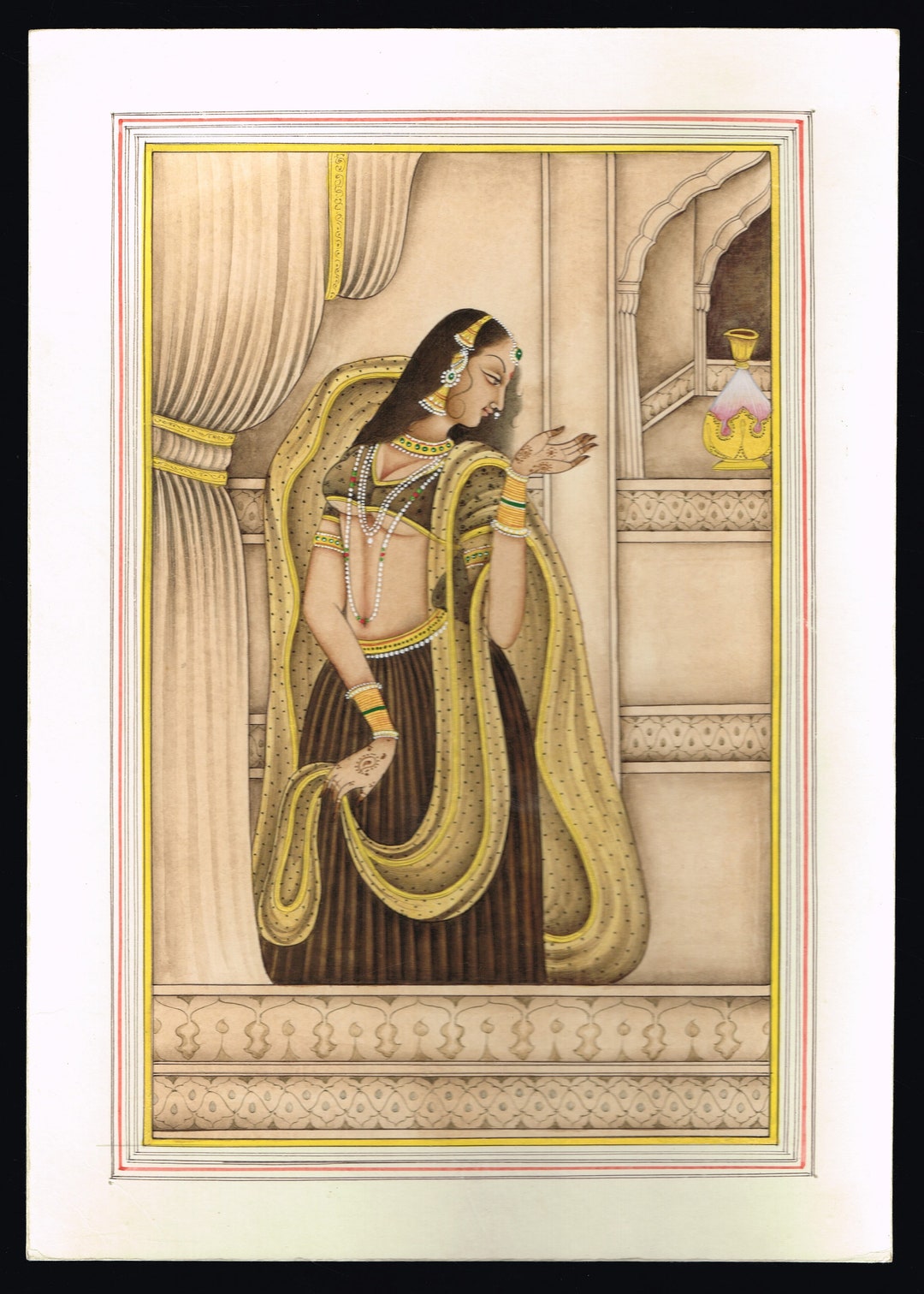 Miniature Portrait Painting of Rajput Queen Fine Art on Paper 7.5x10.5 ...