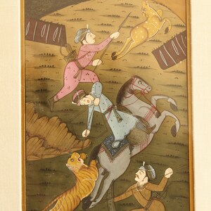 Mughal Miniature Painting With Frame Mughal Emperor Hunting the Tiger ...