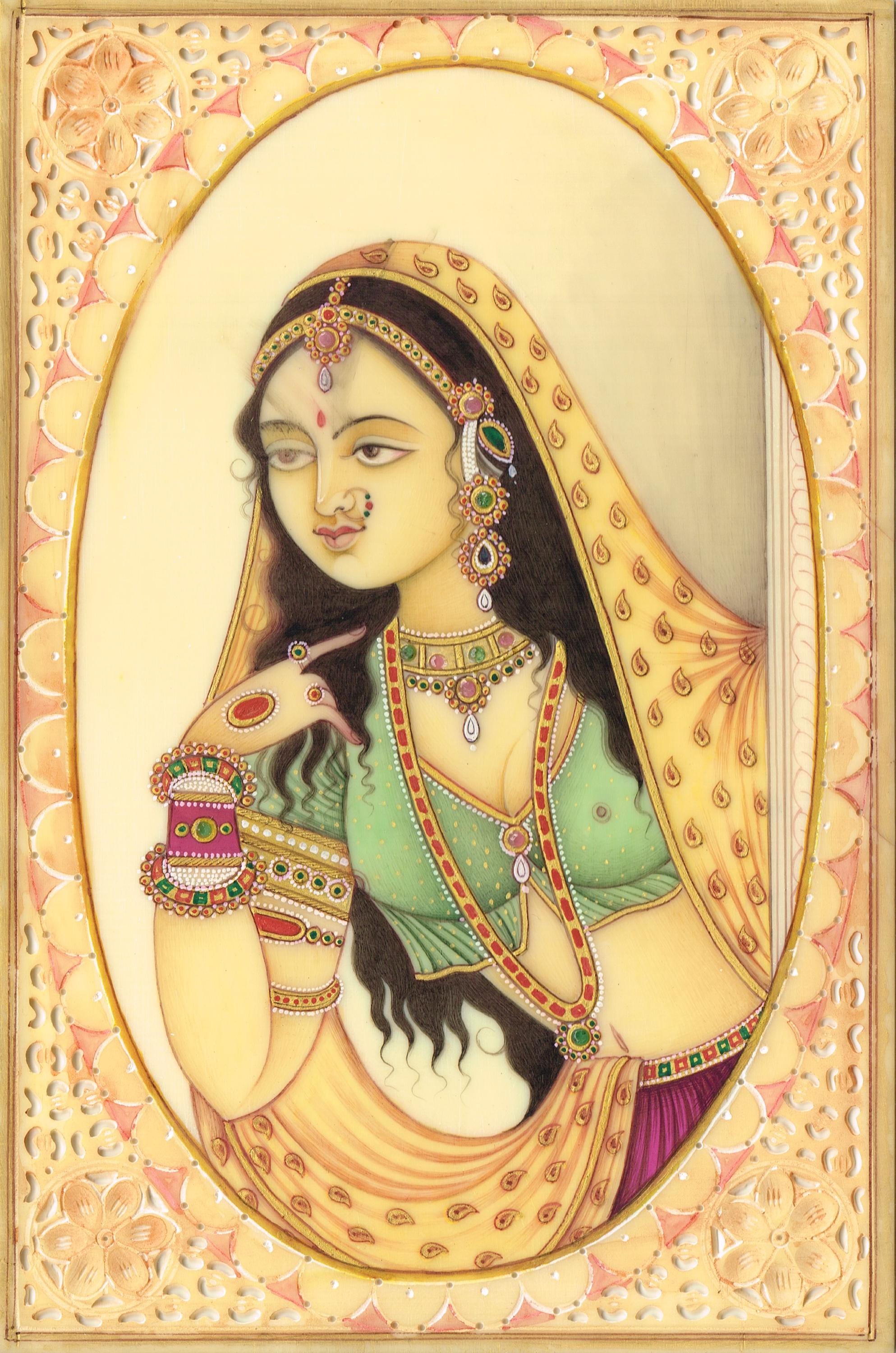 Indian Miniature Painting of Rajput Queen Handmade Gouache on Plate 4x6 ...