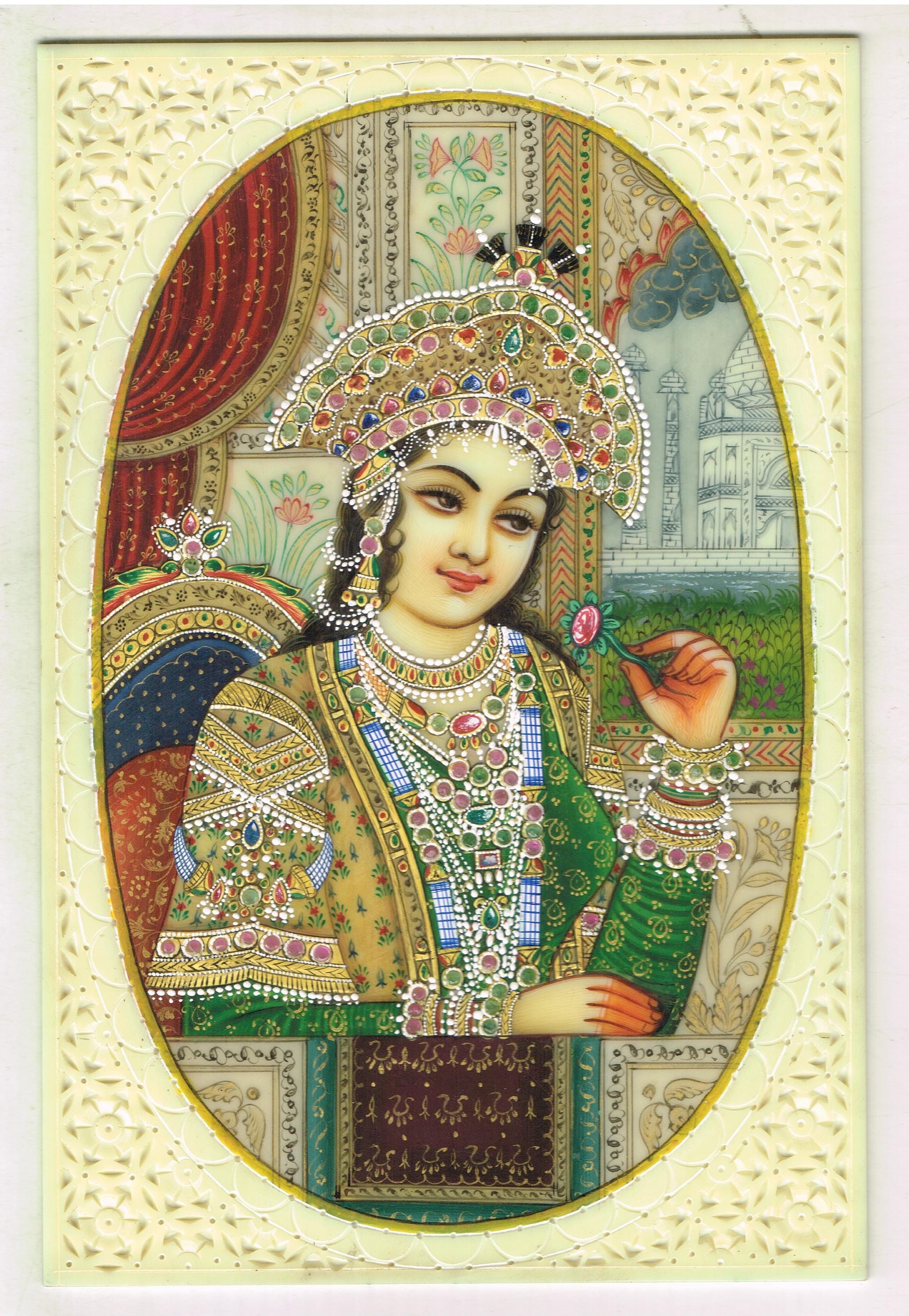 Queen Mumtaz Mahal Miniature Painting: Mughal Art With Real Gems (4x6 ...