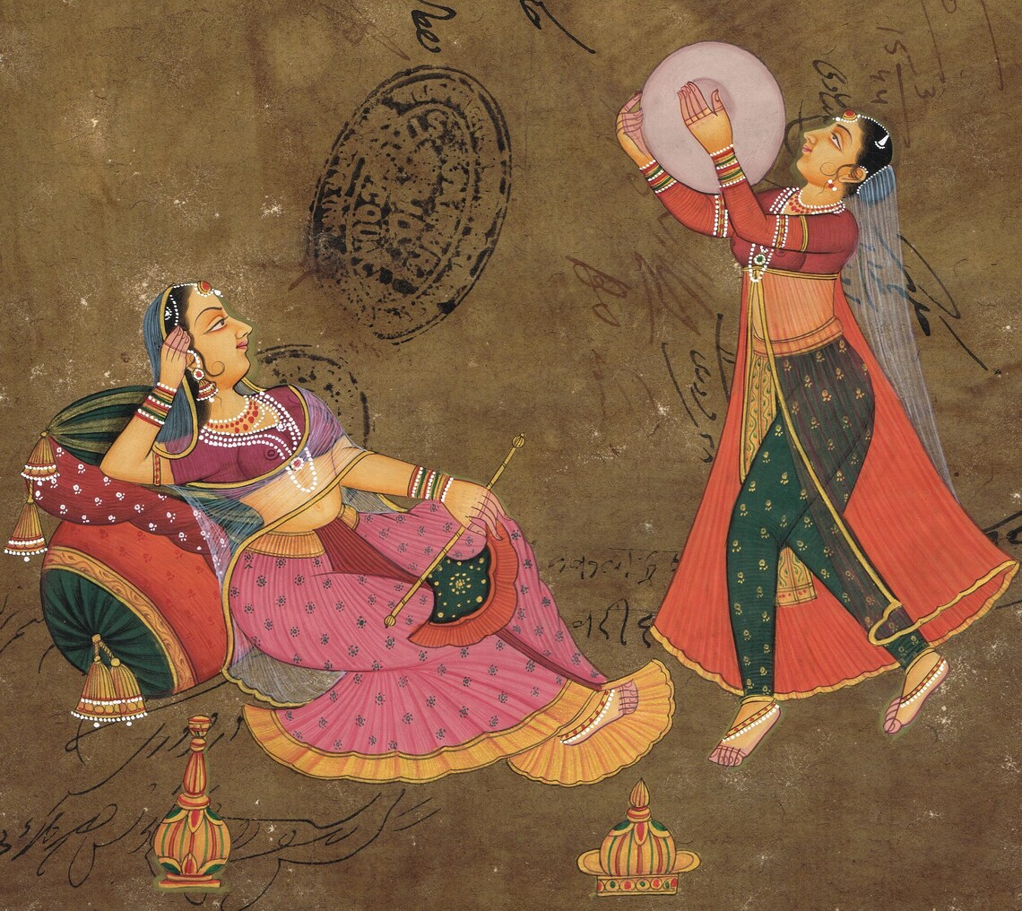 Rajput Queen Miniature Painting | Indian Dancing Art on Stamp Paper - Etsy