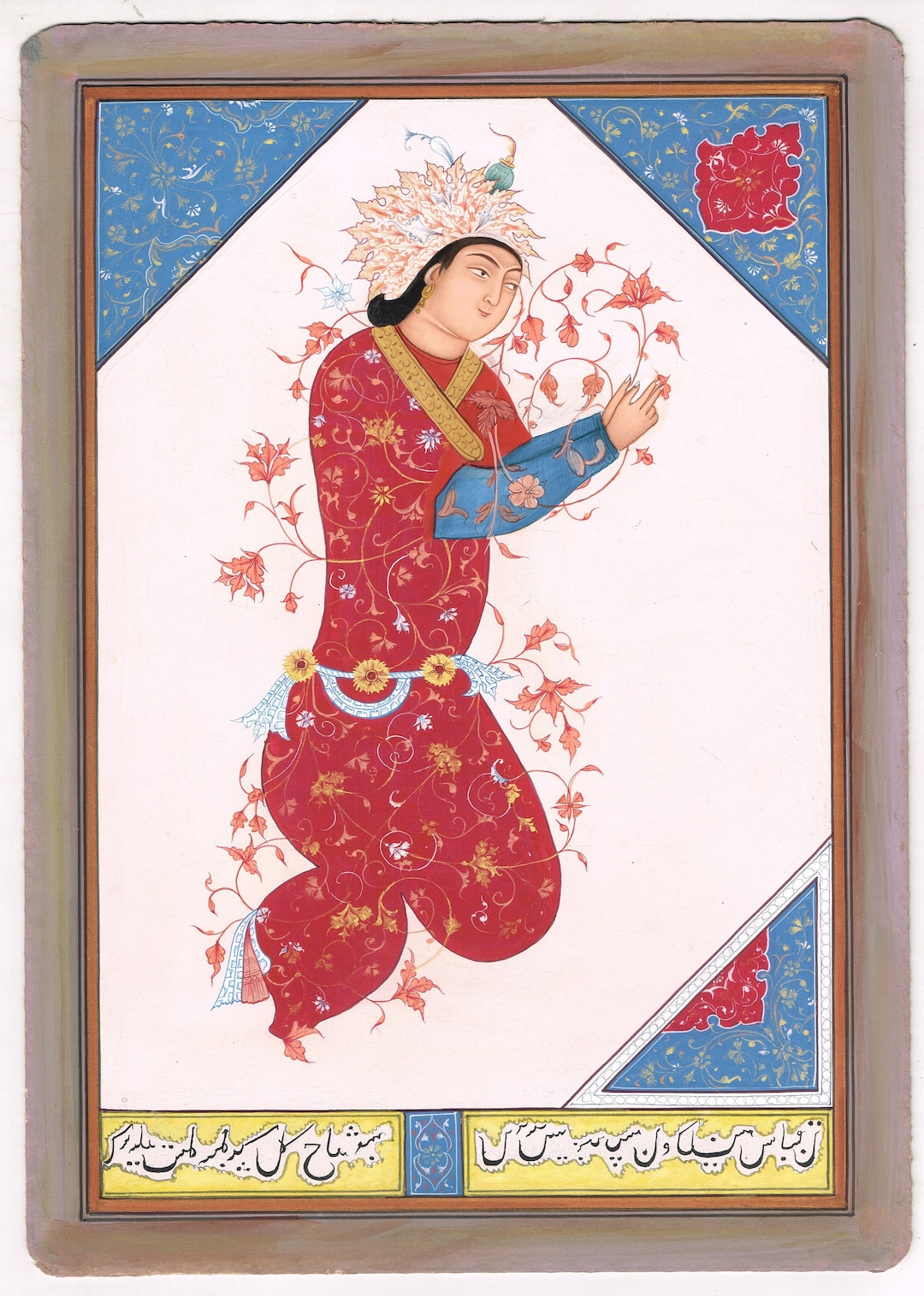 Persian Miniature Painting: Angel With Gold, Islamic Art (8x11.5 Inches ...