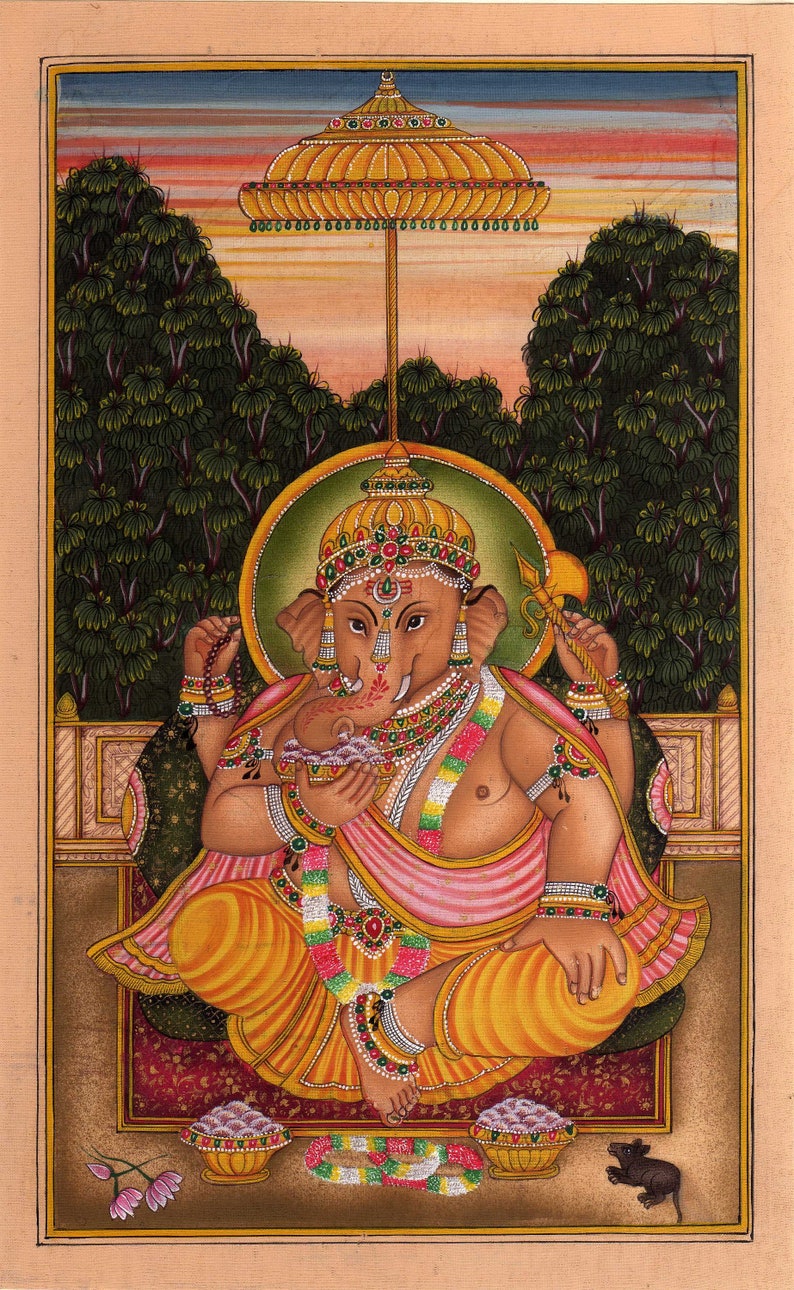 Lord Ganesha Religious Painting Handmade Religious Artwork on - Etsy