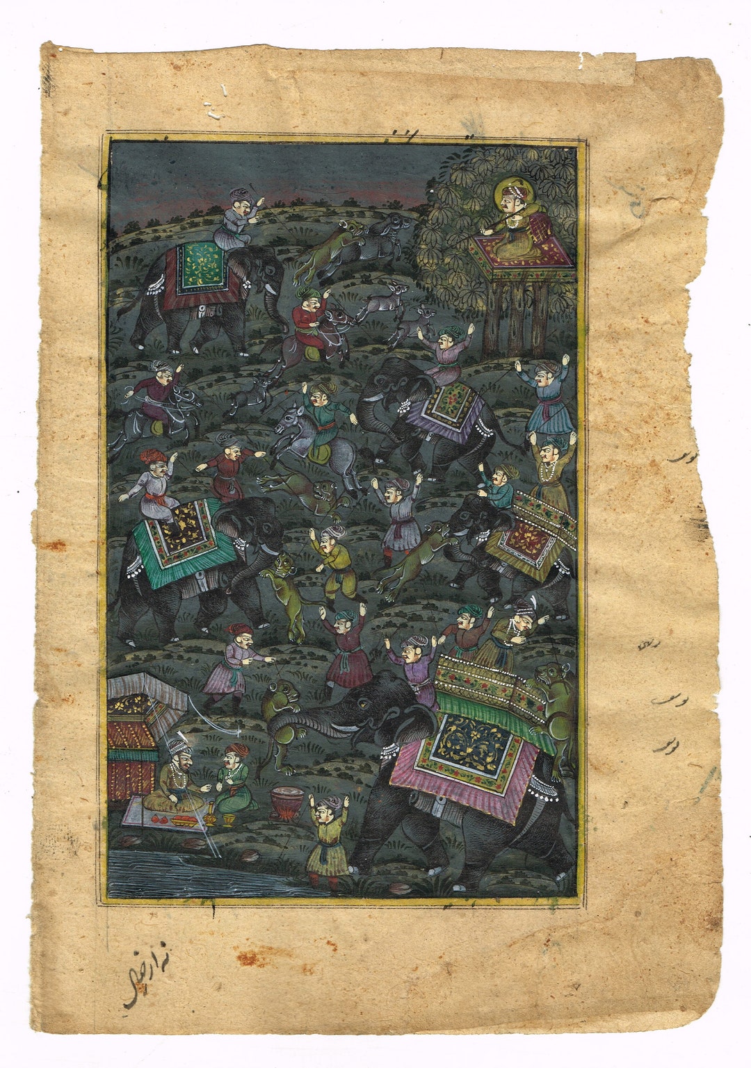 Handmade Mughal Hunting Scene Miniature Painting: Home Decor (5x7.5 ...