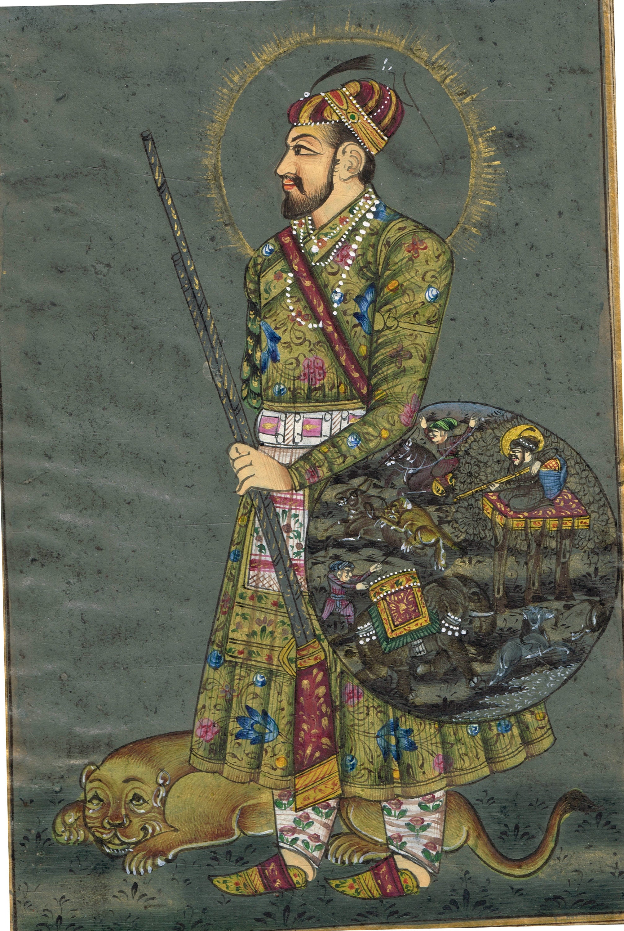 Portrait Painting of Mughal Emperor Shahjahan Standing With Dhaal and ...