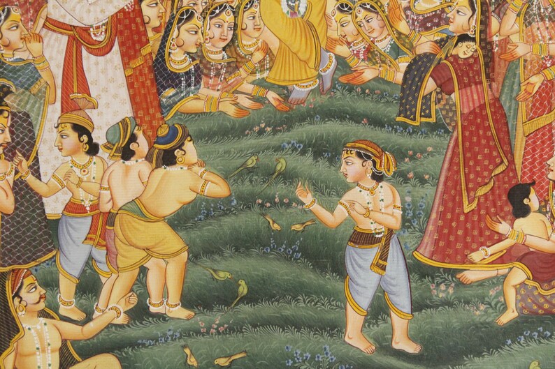 Krishna Painting of Lord Krishna Lifting Mount Govardhan Art on Silk ...