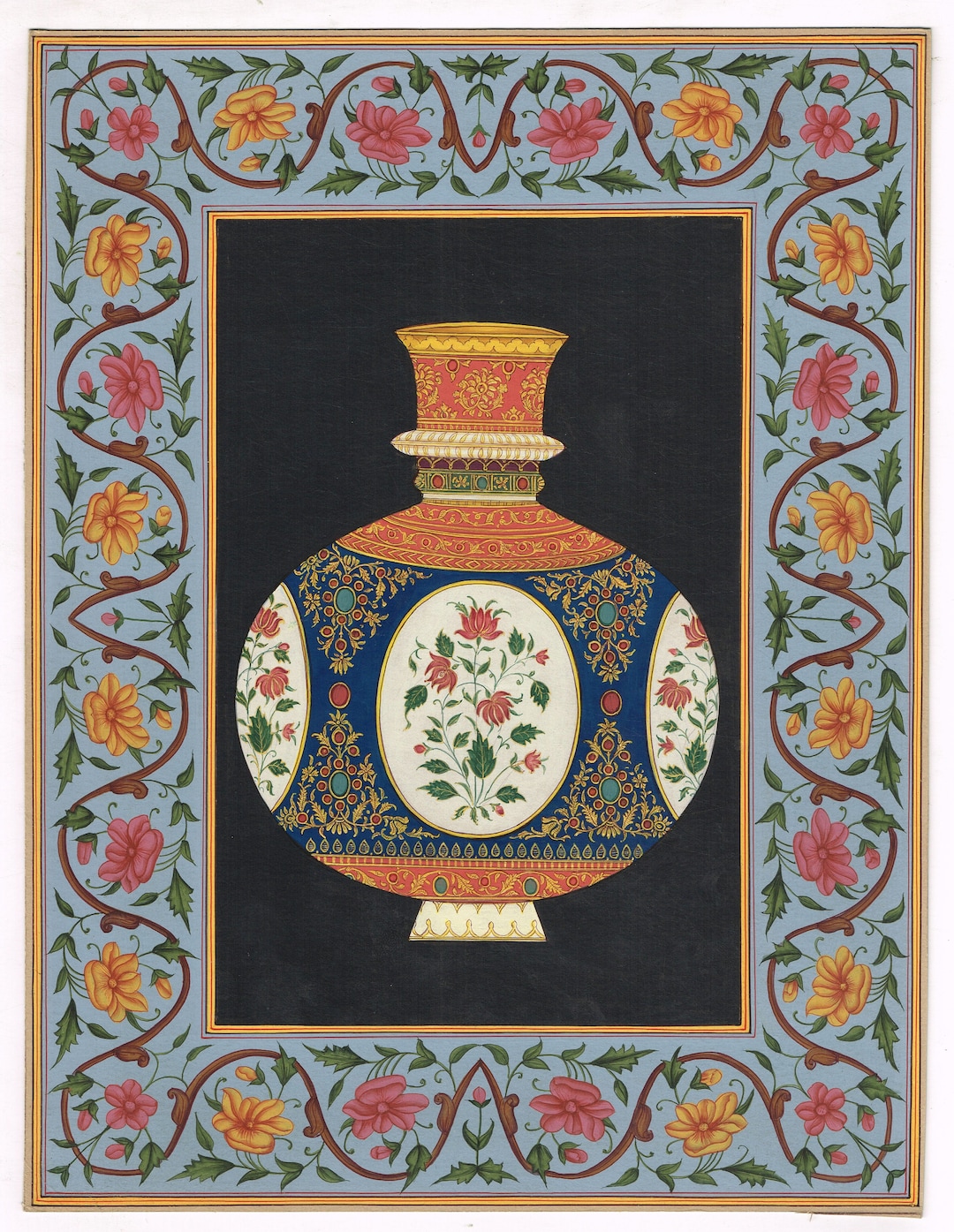 Indian Miniature Painting of Surahi Water Pot Handmade Gouache Pigments ...