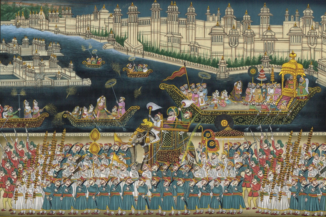 Handmade Rajasthani Painting of Udaipur mewar Procession Art - Etsy