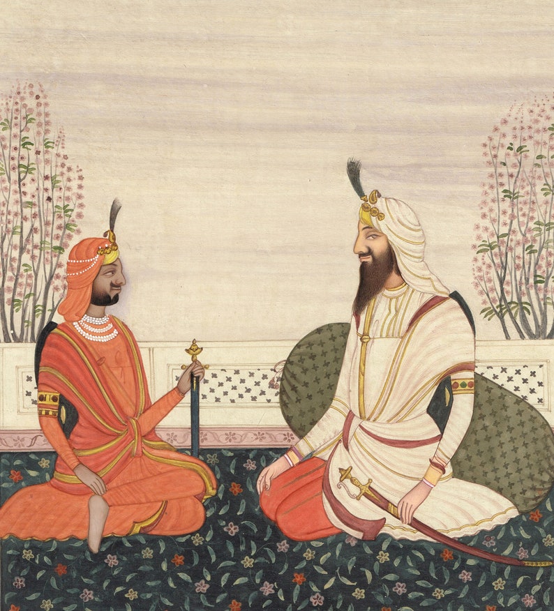 Miniature Portrait Painting of Kanwar Nau Nihal Singh With Raja Dhian ...