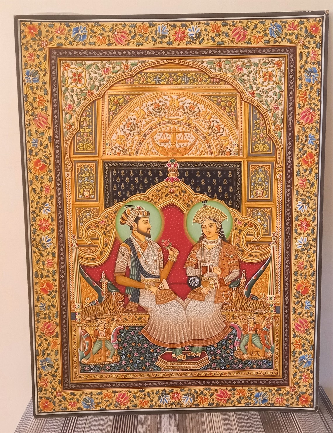 Mughal Emperor Shah Jahan & Mumtaz Mahal Miniature Portrait Painting ...