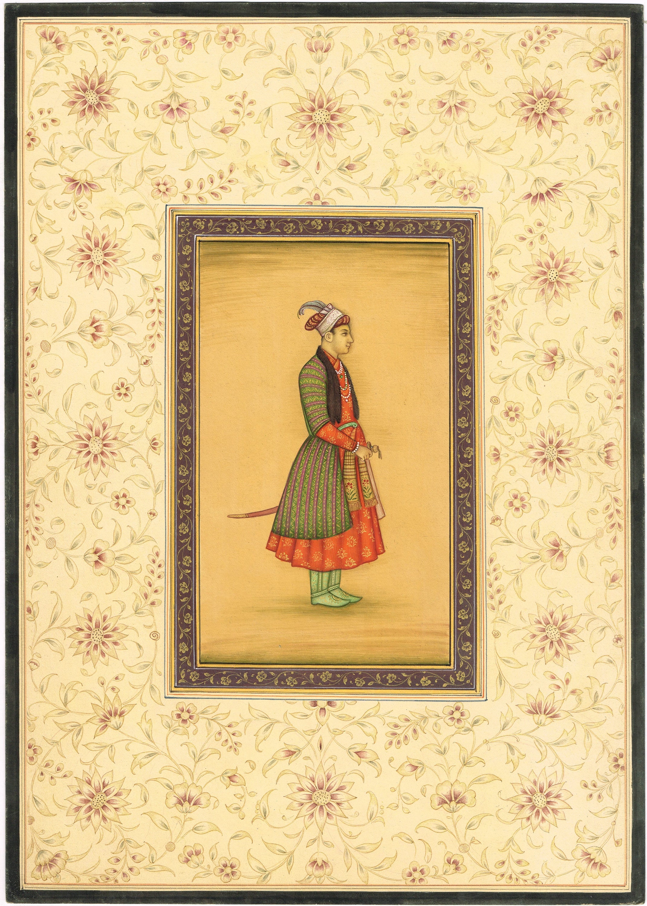 Miniature Portrait Painting of Sultan Azim Al-din Handmade Mughal ...