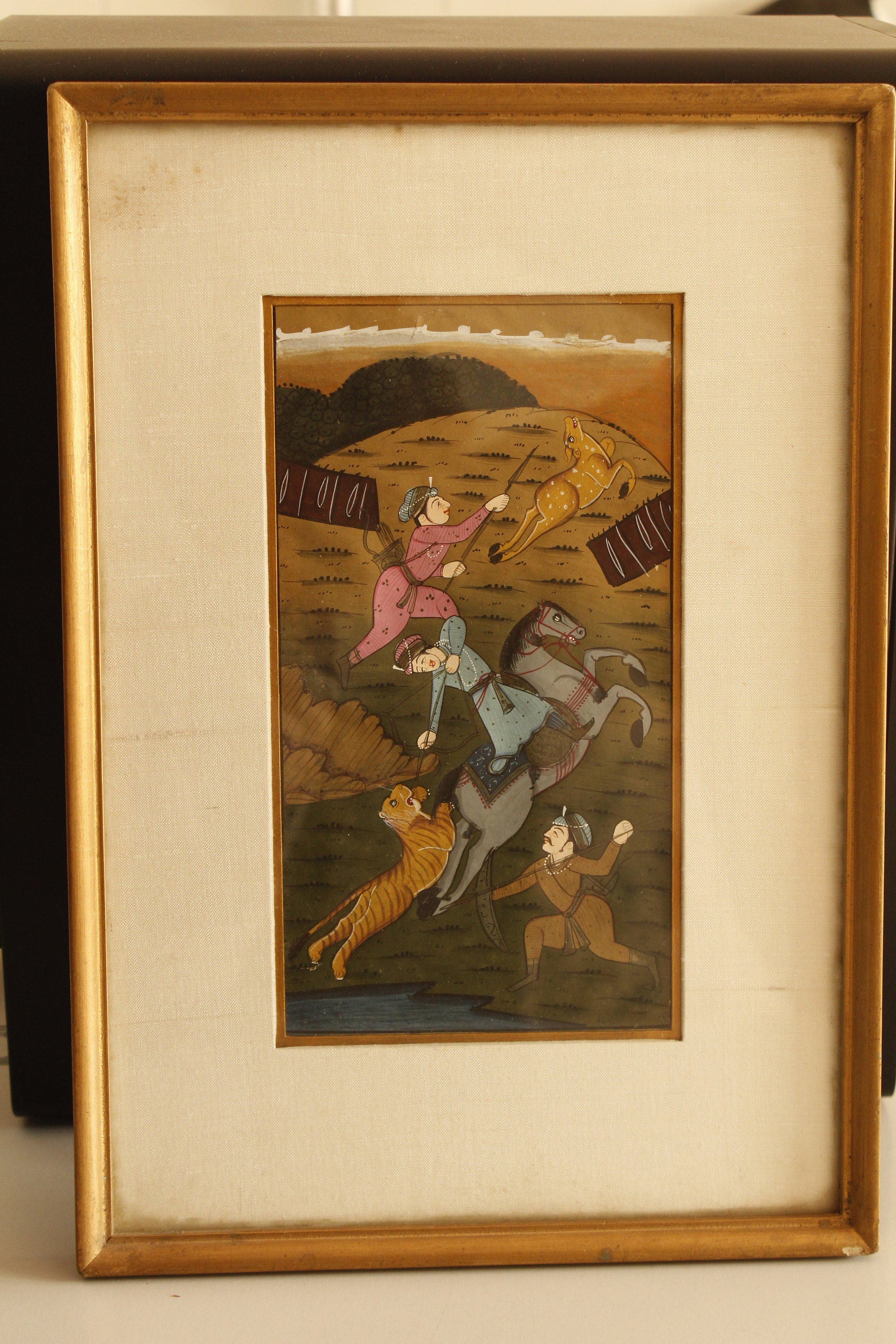 Mughal Miniature Painting With Frame Mughal Emperor Hunting the Tiger ...