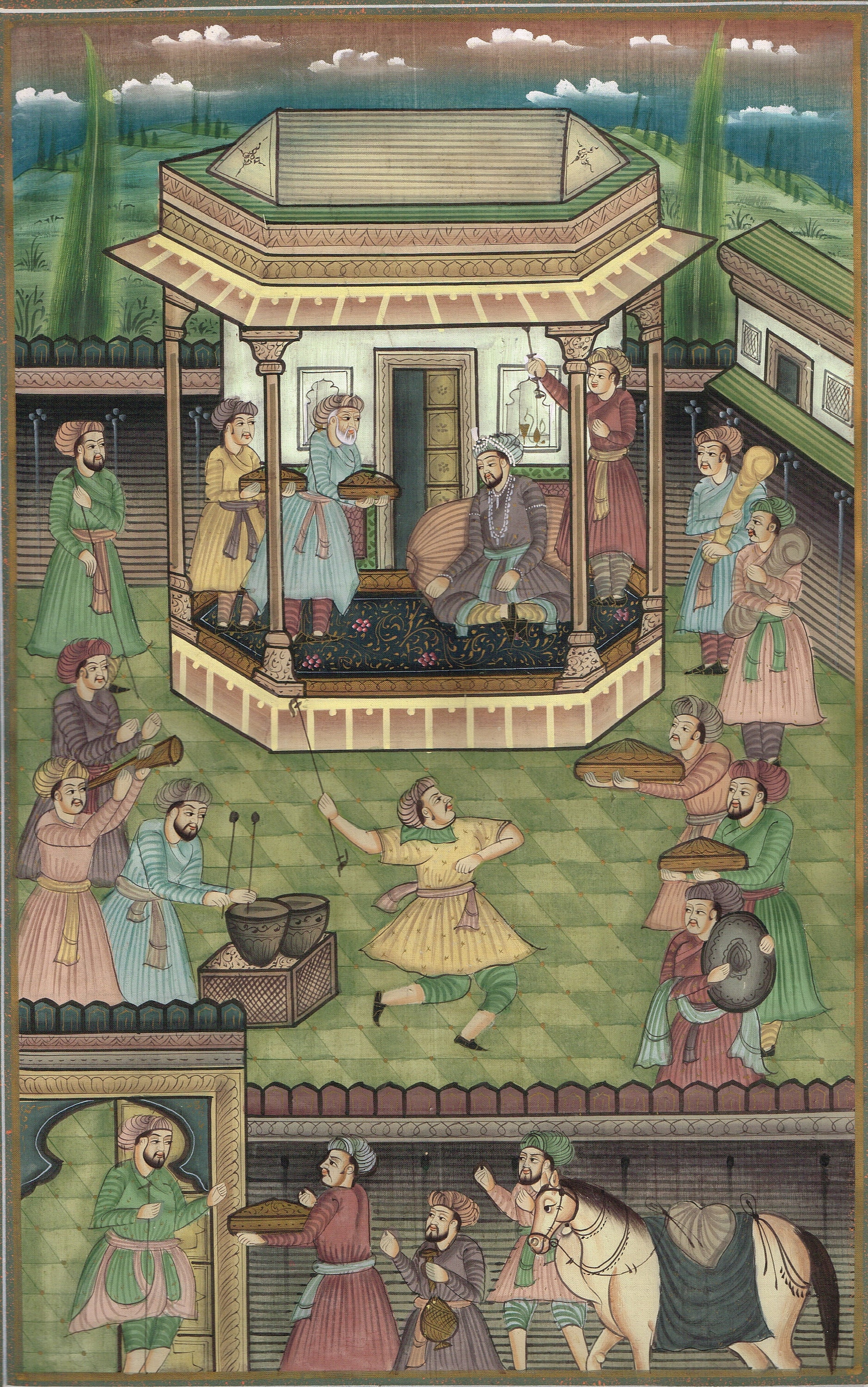 Handmade Persian Court Scene Miniature Painting on Silk (15.5x21.5 ...