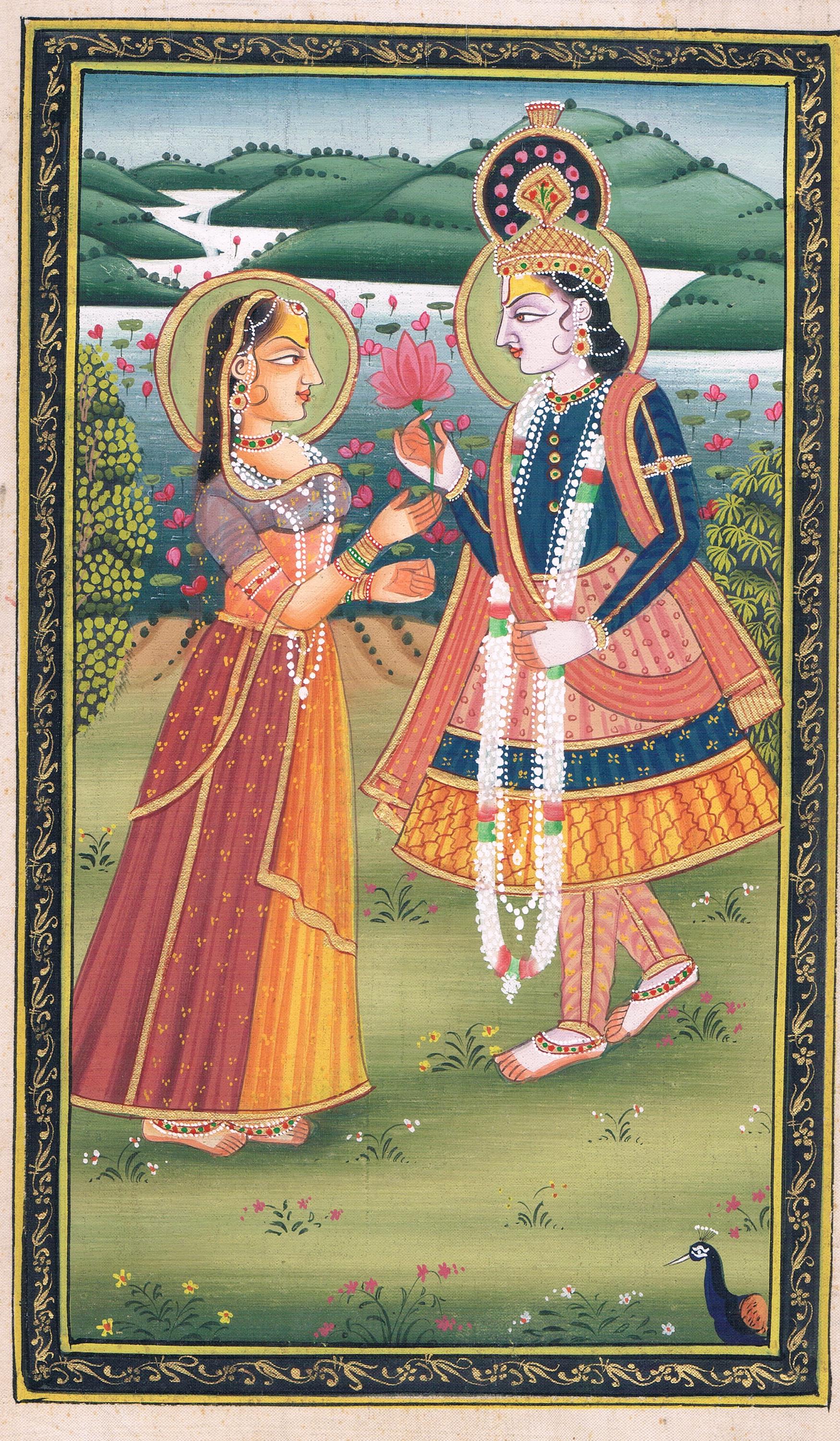 Handmade Radha Krishna Painting: Indian Miniature Art on Silk (7x11 ...