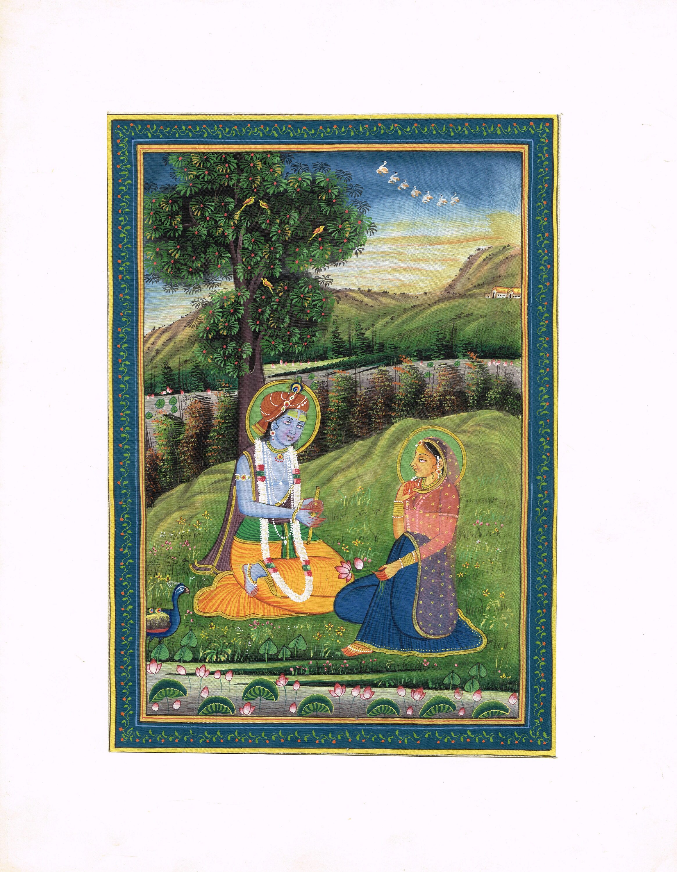 Radha Krishna Painting: Handmade Hindu Religious Folk Art (9.5x12 ...