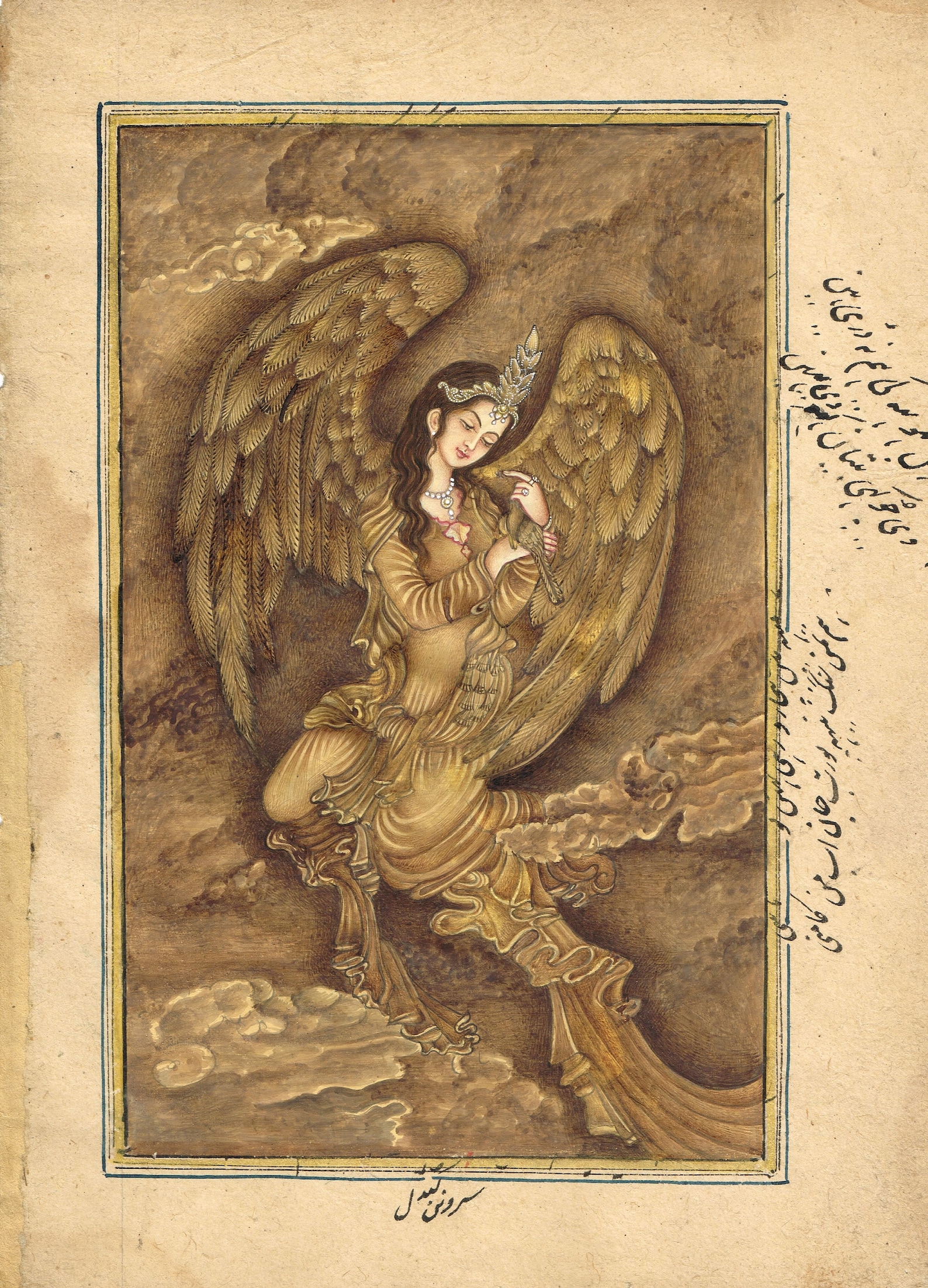 Persian Angel Painting: Handmade Shah Kalam Art, Vintage Persia (6.5x9 ...