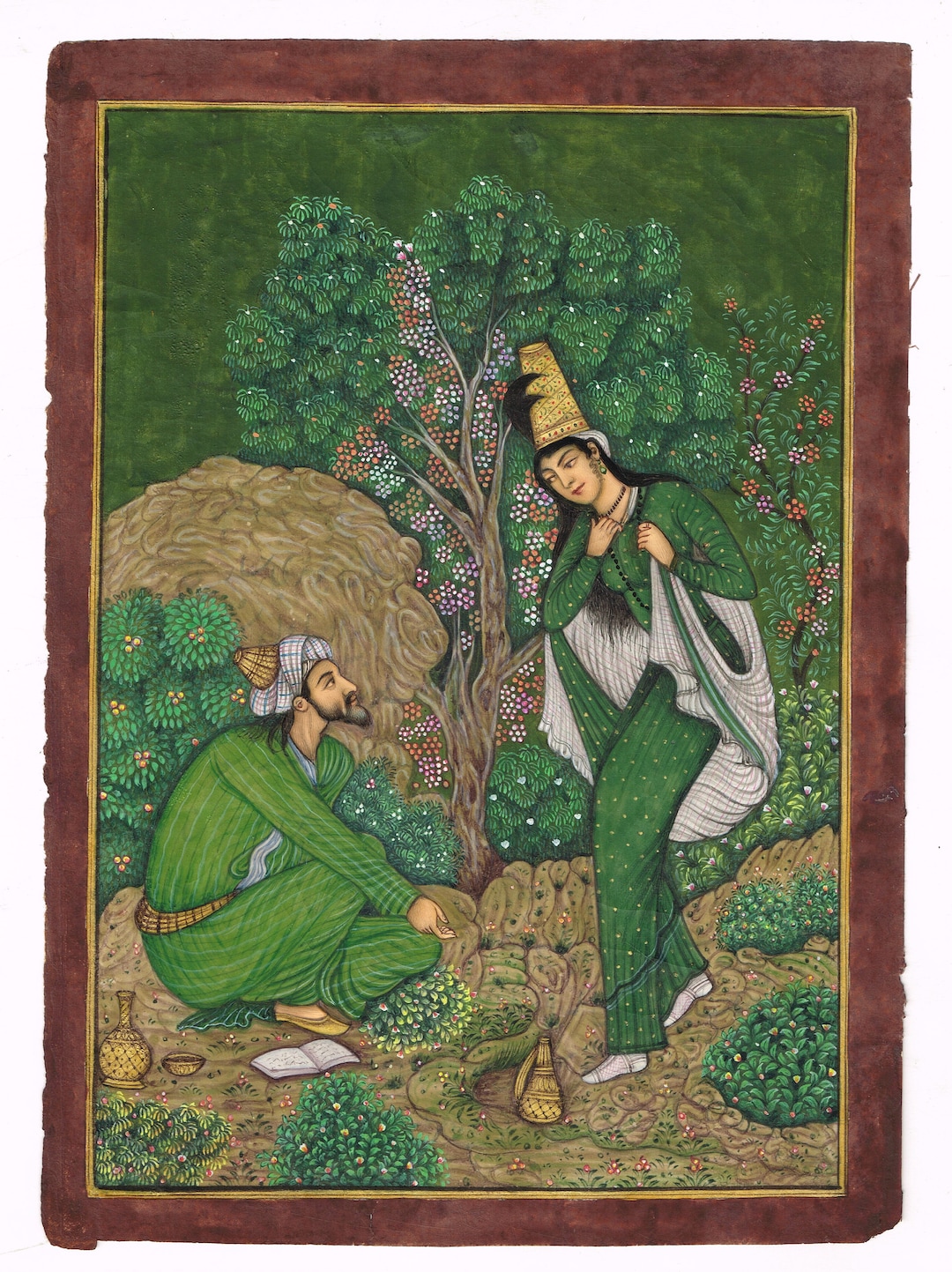 Persian Miniature Painting of A Persian Man and Woman in Love Scene Art ...