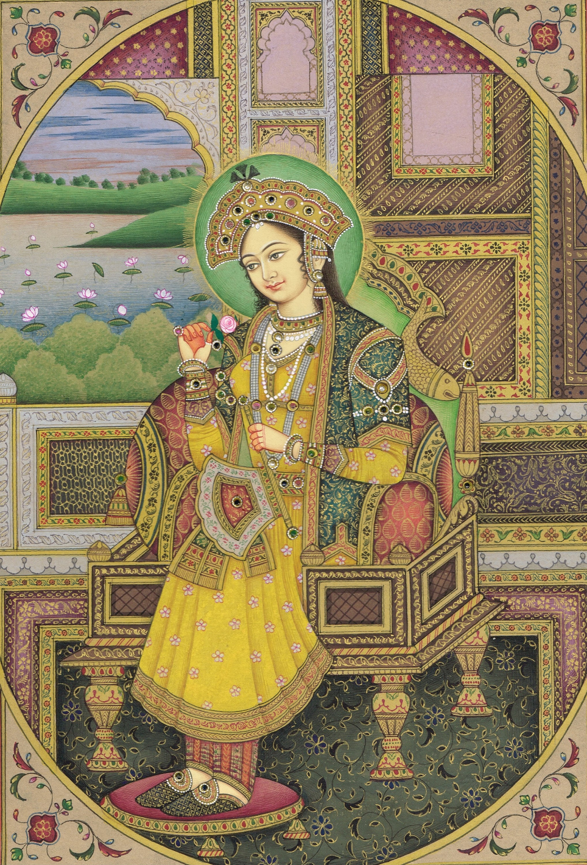 Miniature Portrait of Mughal Queen Mumtaz Mahal on Paper 10.5x13.5 ...