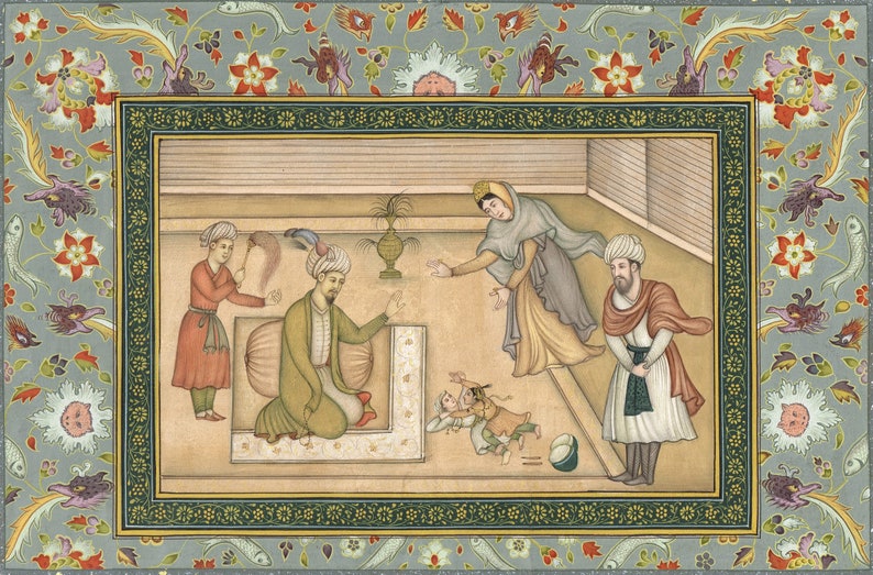 Indian Miniature Painting the Infant Akbar Wrestles for a Drum - Etsy