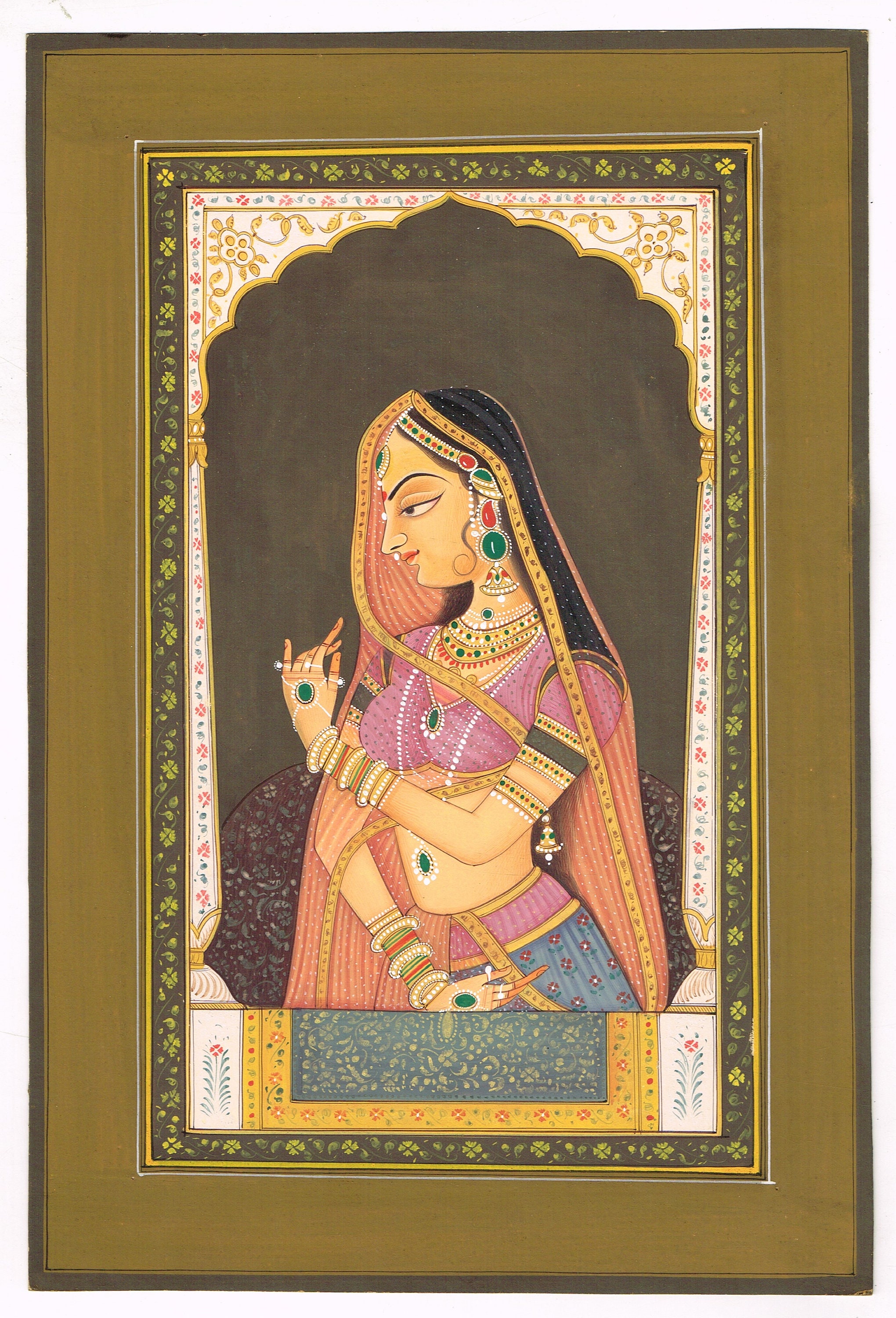 Indian Woman Painting of Rajput Queen Handmade Kishangarh Style Art on ...