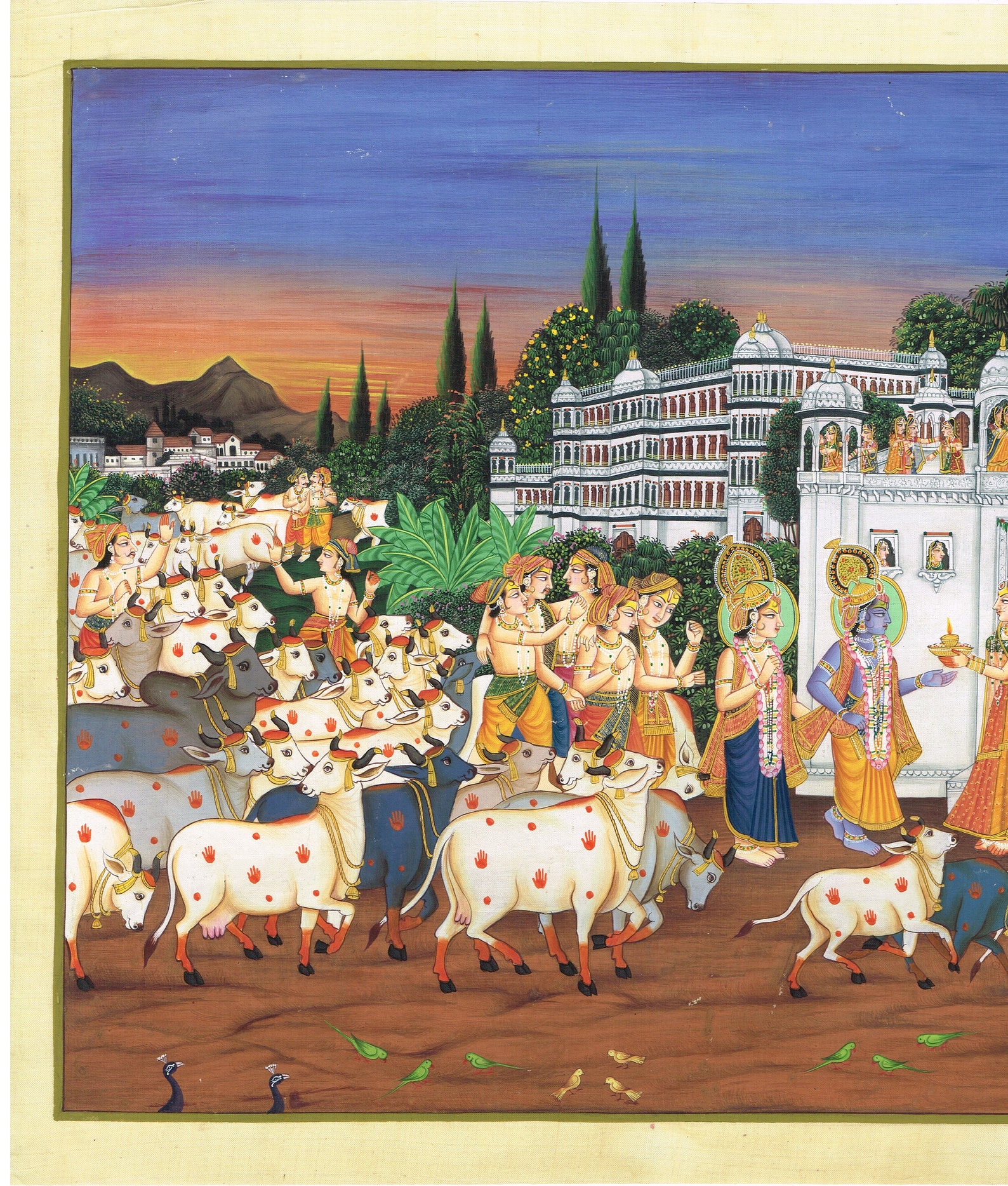 Lord Krishna Painting of God Krishna and Balarama Scene of Vrindavan on ...