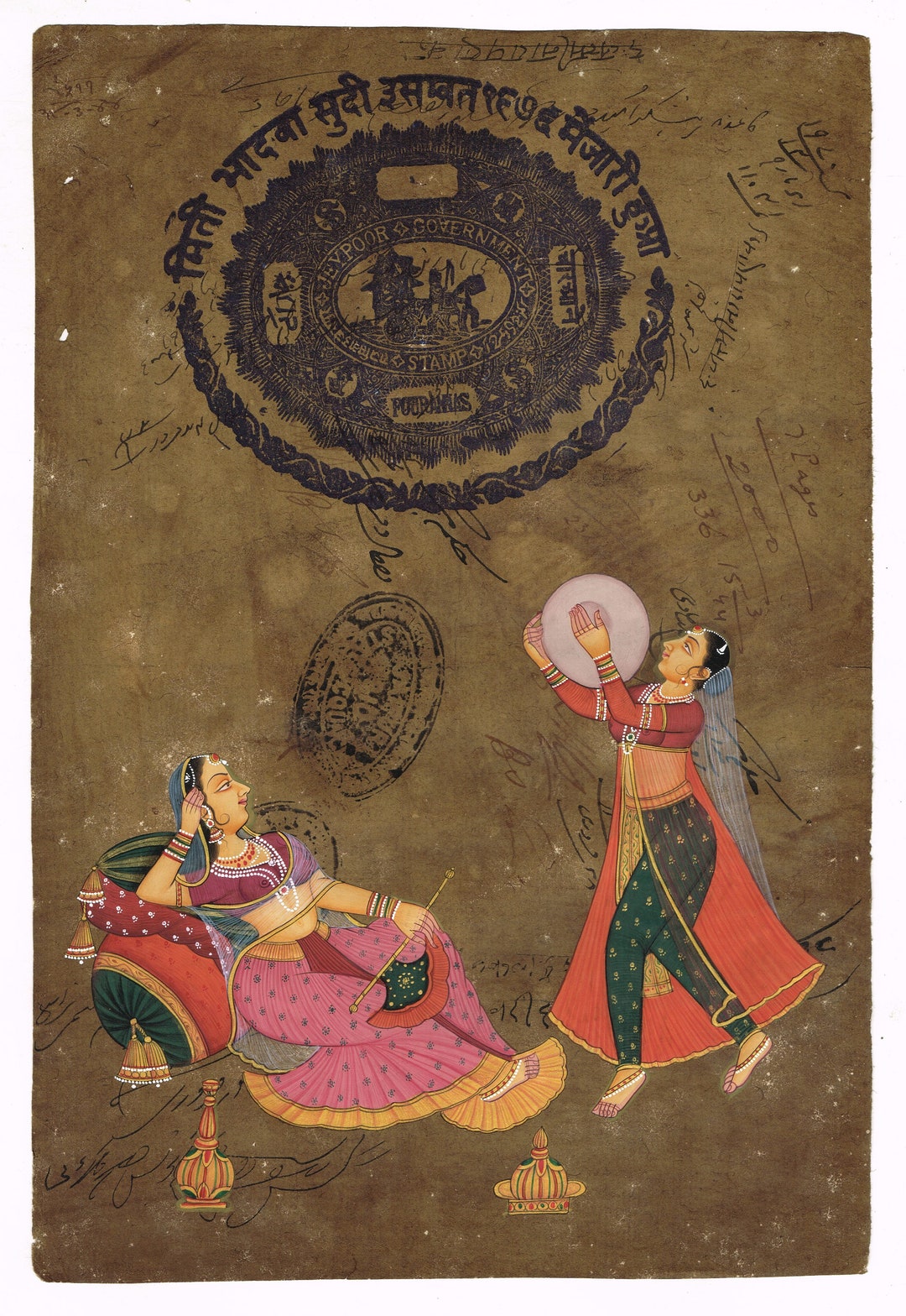 Indian Miniature Painting of Rajput Queen Enjoying Music Dance Fine Art ...