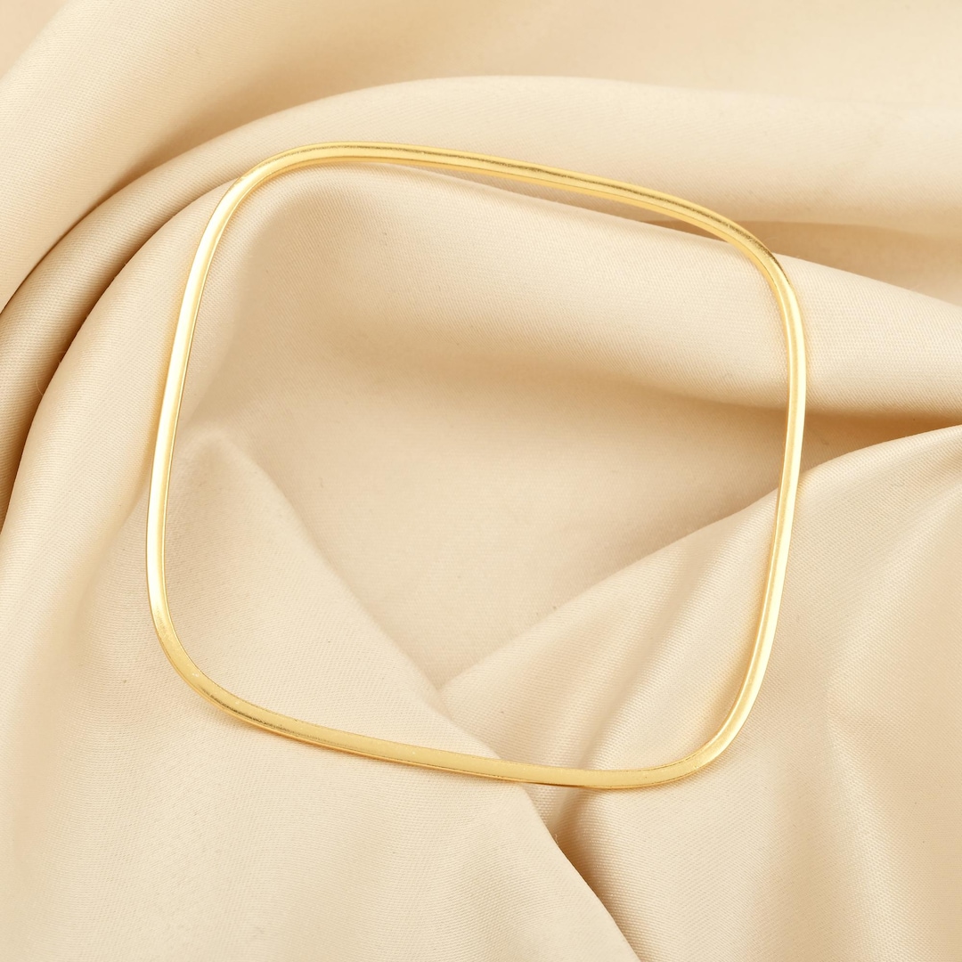 Square Shape Bangle Bracelets, Minimal Bracelets, Brass 22k Gold Plated ...
