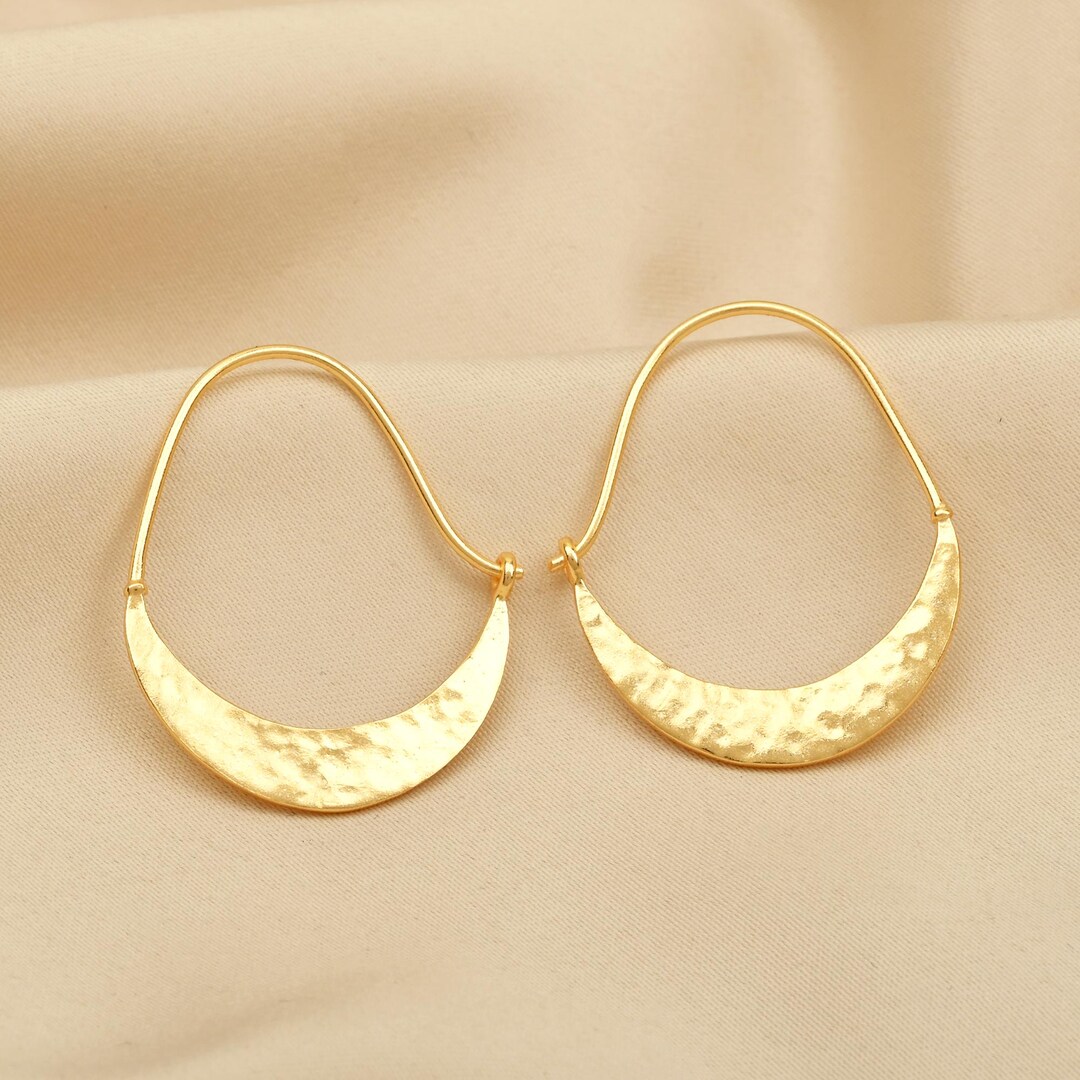 Gold Plated Hammered Half Moon Hoop Earrings: Modern Brass Jewelry ...