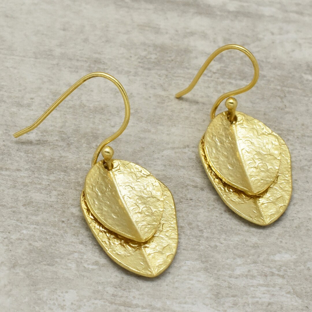 Best Gifts Bras 22k Gold Plated Leaf Earring Brass Handmade - Etsy
