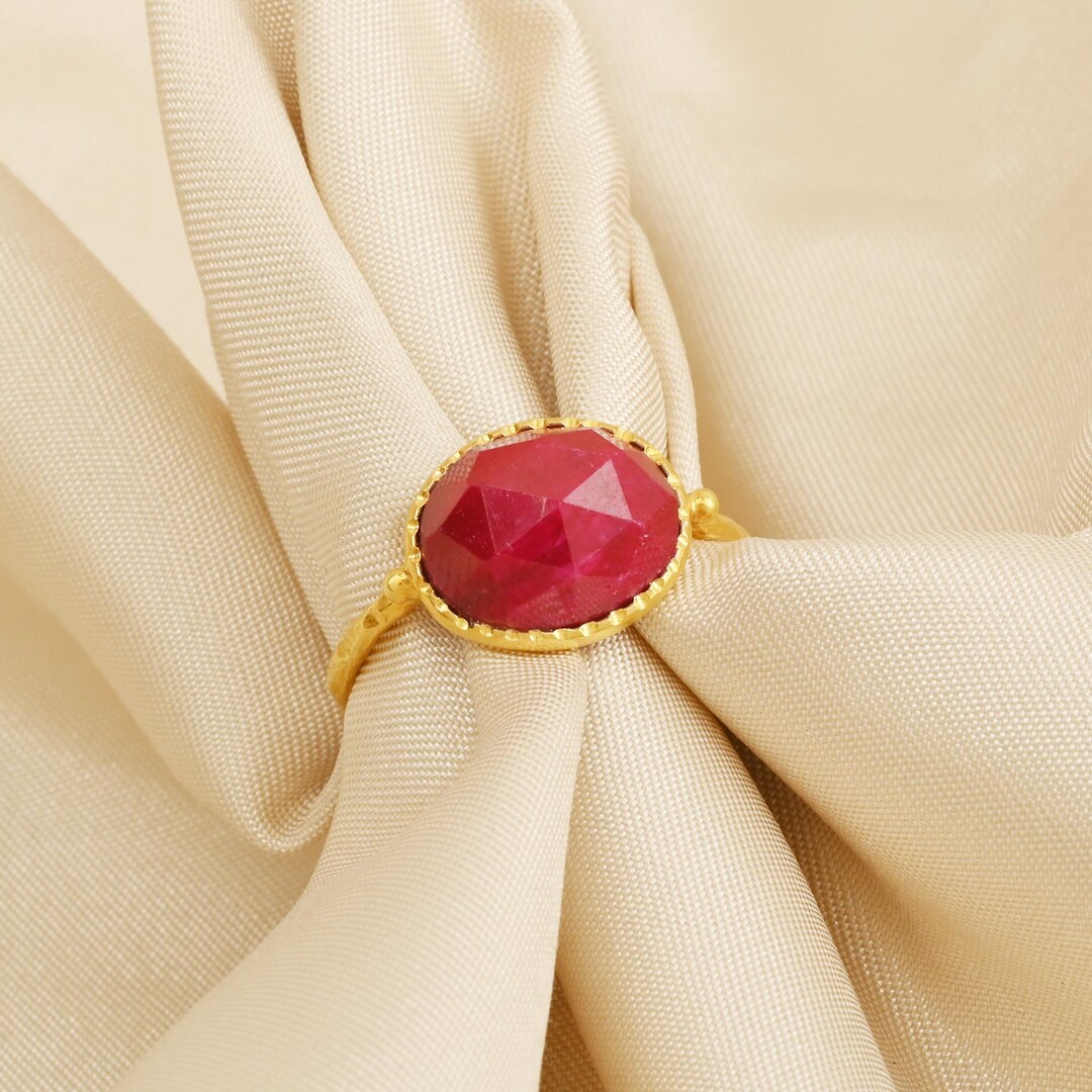 Handmade Ruby Stacking Ring: 925 Silver Gold Plated Dainty Jewelry ...