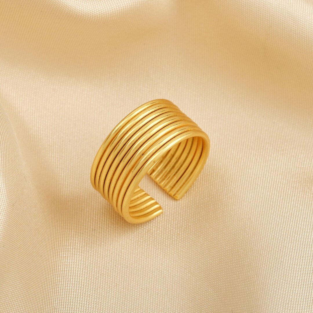 22k Gold Plated Brass Open Cuff Ring, Adjustable Band | Mother's Day ...