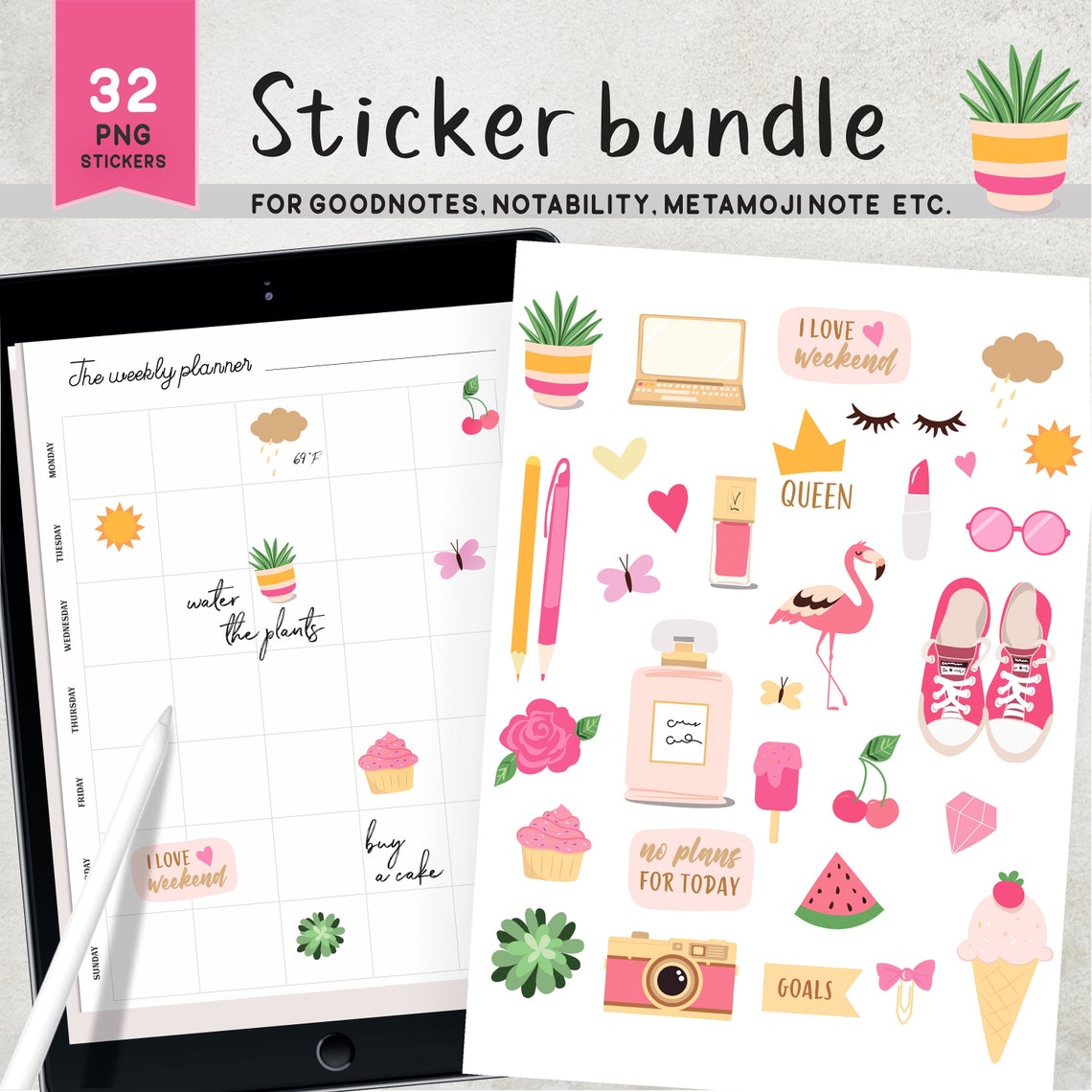 Digital stickers Goodnotes planner sticker kit Notability | Etsy