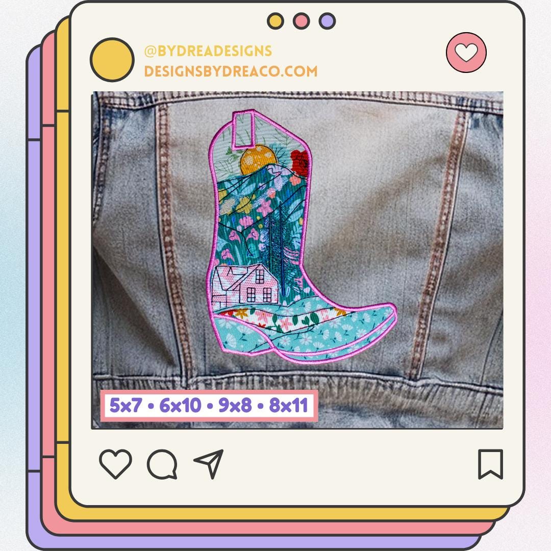 Forest Cowboy Boot Applique Embroidery Design - Digital Download - Etsy