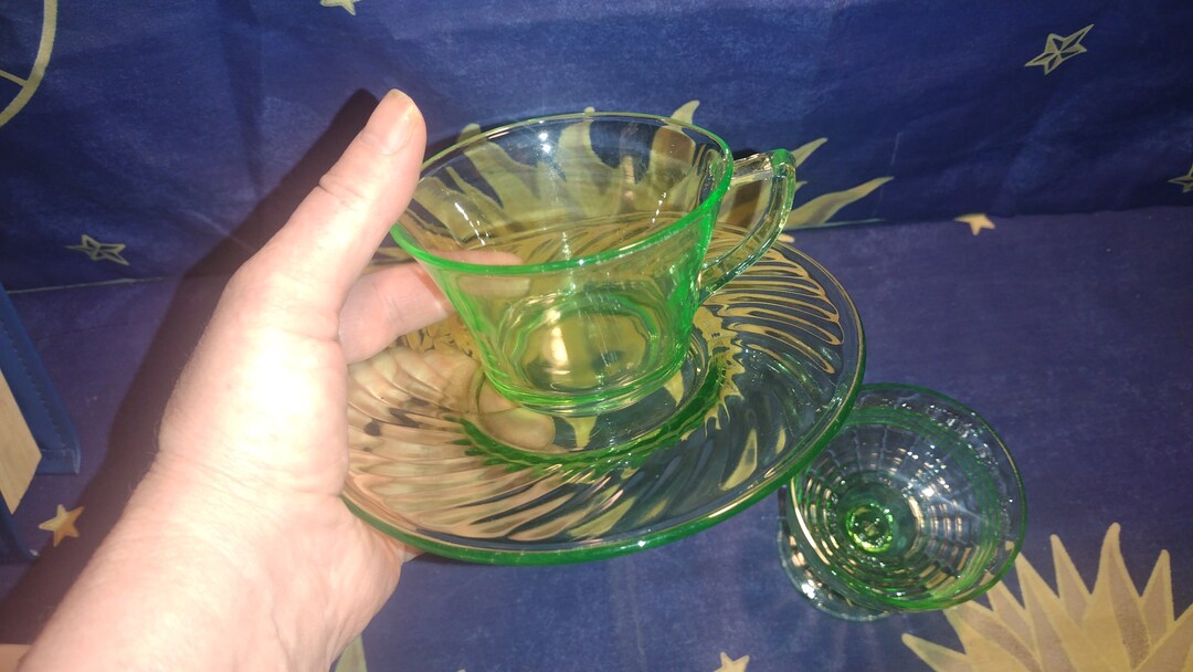 Uranium Glass Tea Leaf Reading Set-teacup-saucer and Spoon-see Update ...