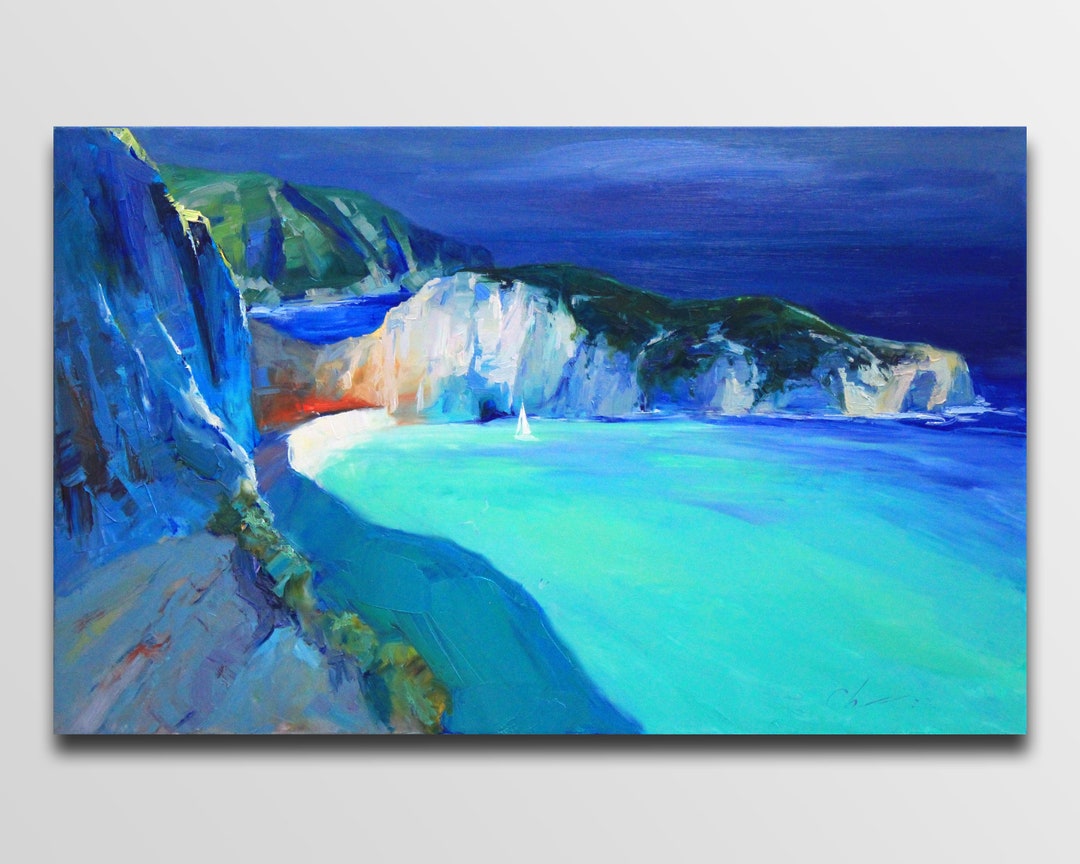 Greek Seascape Oil Painting on Canvas Original, Rocks Coast, Sea Beach ...