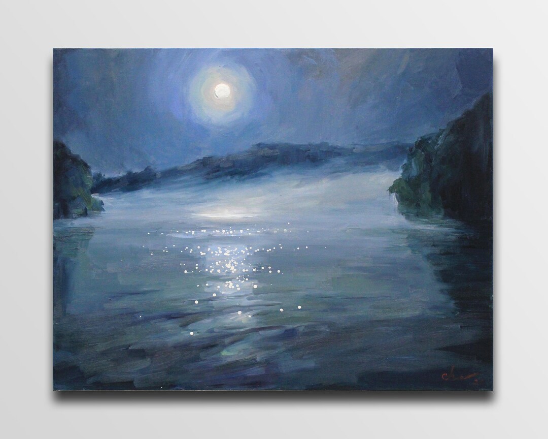 Moon Oil Painting Original, Night Sky Painting, Small Oil Painting ...