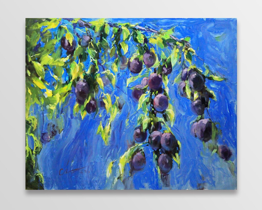 Plum Tree Painting, Fruit Oil Painting, Fruit Wall Art, Impasto Artwork ...