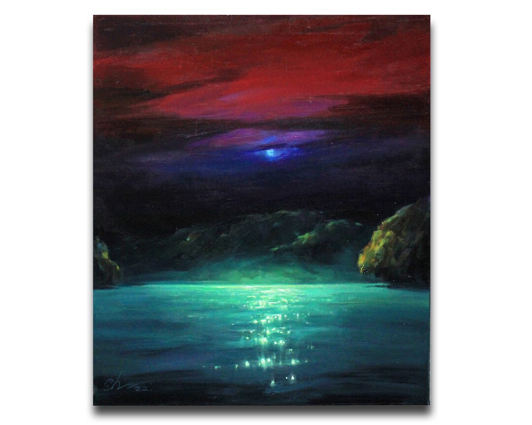 Moon Oil Painting Original, Night Sky Painting, Gothic Artwork ...