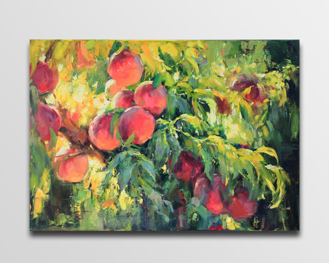 Peach Tree Wall Art, Fruit Oil Painting, Peaches Art, Fruit Wall Art ...