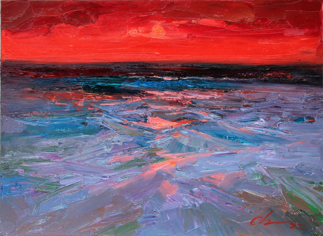 Sunset Ocean Painting, Canvas Wall Art Painting Original Sunset ...