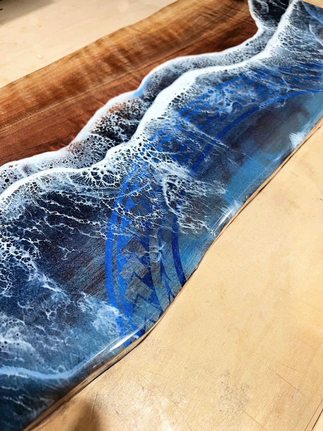 Tapa Cloth Blue Holographic Painted Charcuterie Board - Etsy