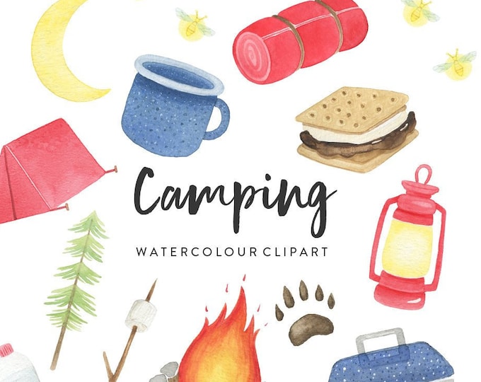 Camper Watercolor Clip Art PNG Camping Summer Clipart String Lights S ...