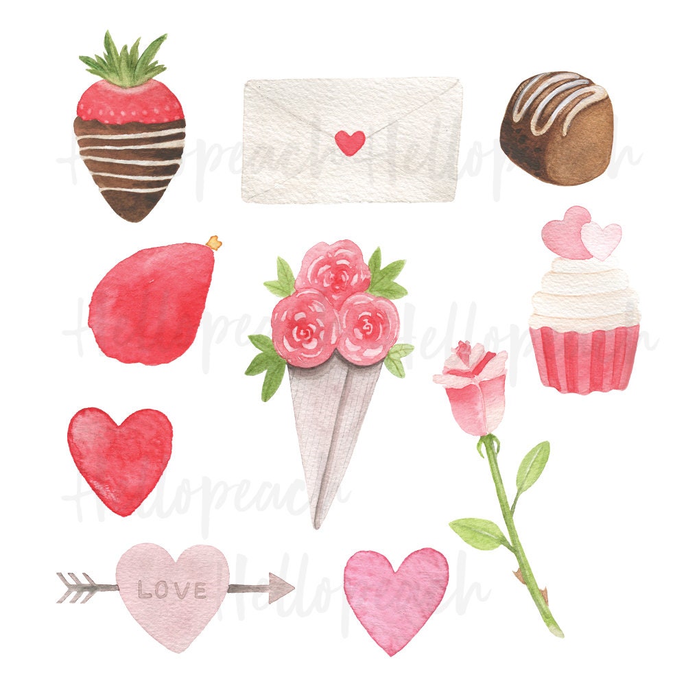 Valentines Day Clipart, Watercolor Valentines Clip Art, Watercolour ...