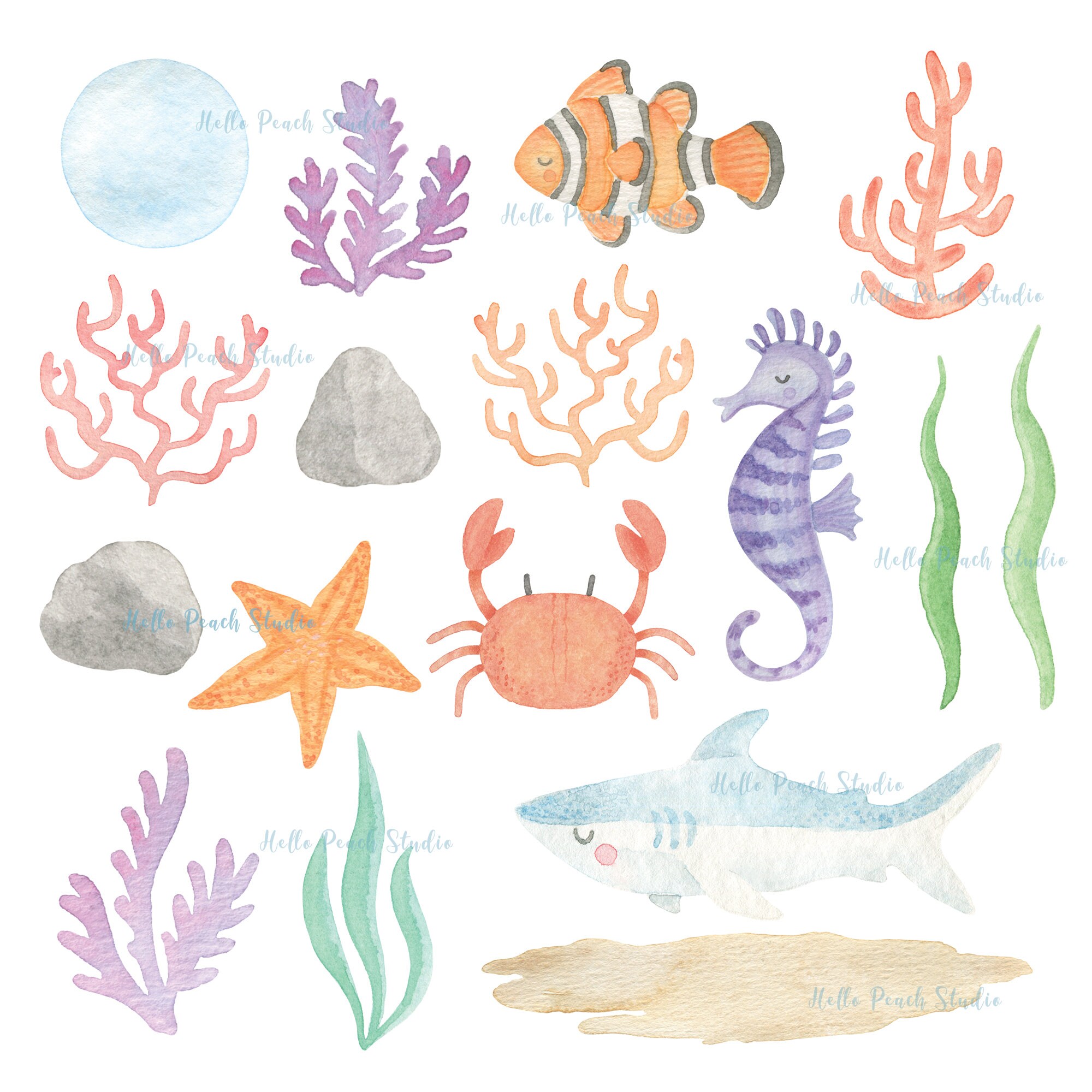 Under the Sea Watercolour Clipart, Ocean Animals Watercolor Clip Art ...