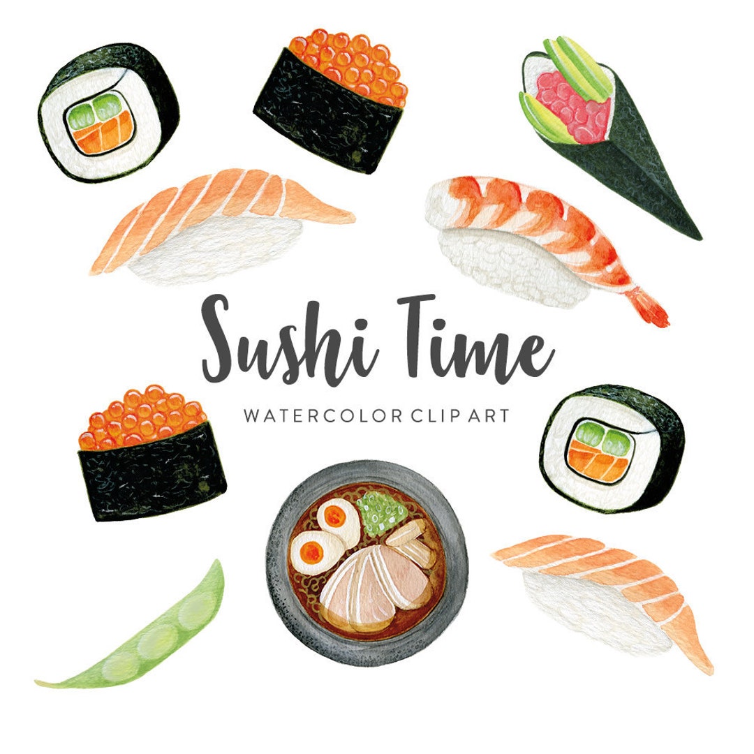 Watercolour Sushi Clipart, Japanese Cuisine Clip Art, Japanese Holiday ...